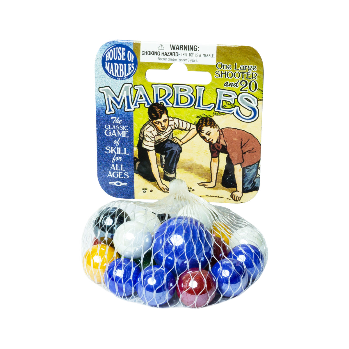 House of Marbles Classic Net Bag of 20 Marbles include 1 extra large b ...