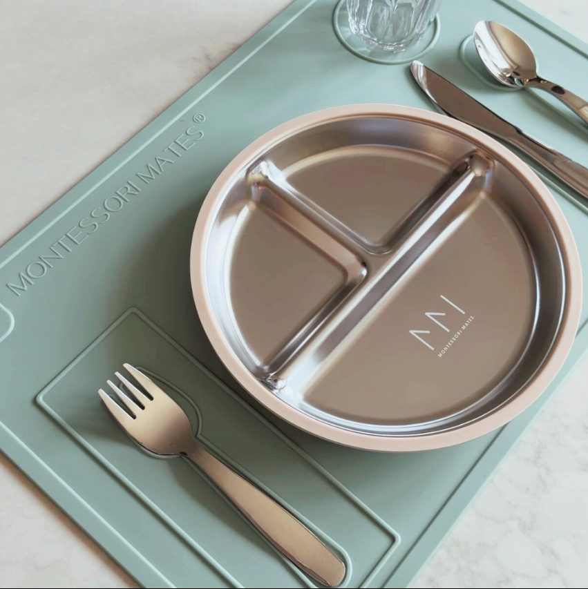 Montessori Mates Kids Stainless Steel Divided Plate with Lid 2 Colours ...