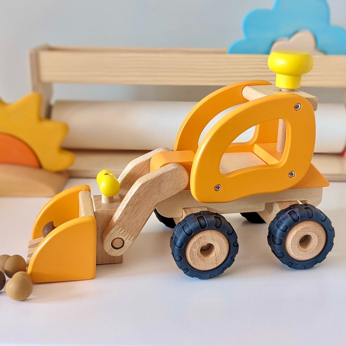 Goki Bulldozer Medium Orange Wooden Toy Car 3yrs+ — My Playroom