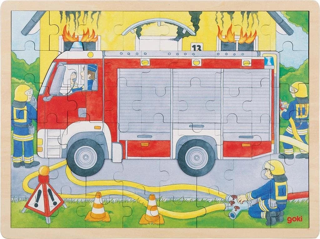 Goki Wooden 2 Layer Puzzle Firefighter at Work 59pcs Developmental Toy ...