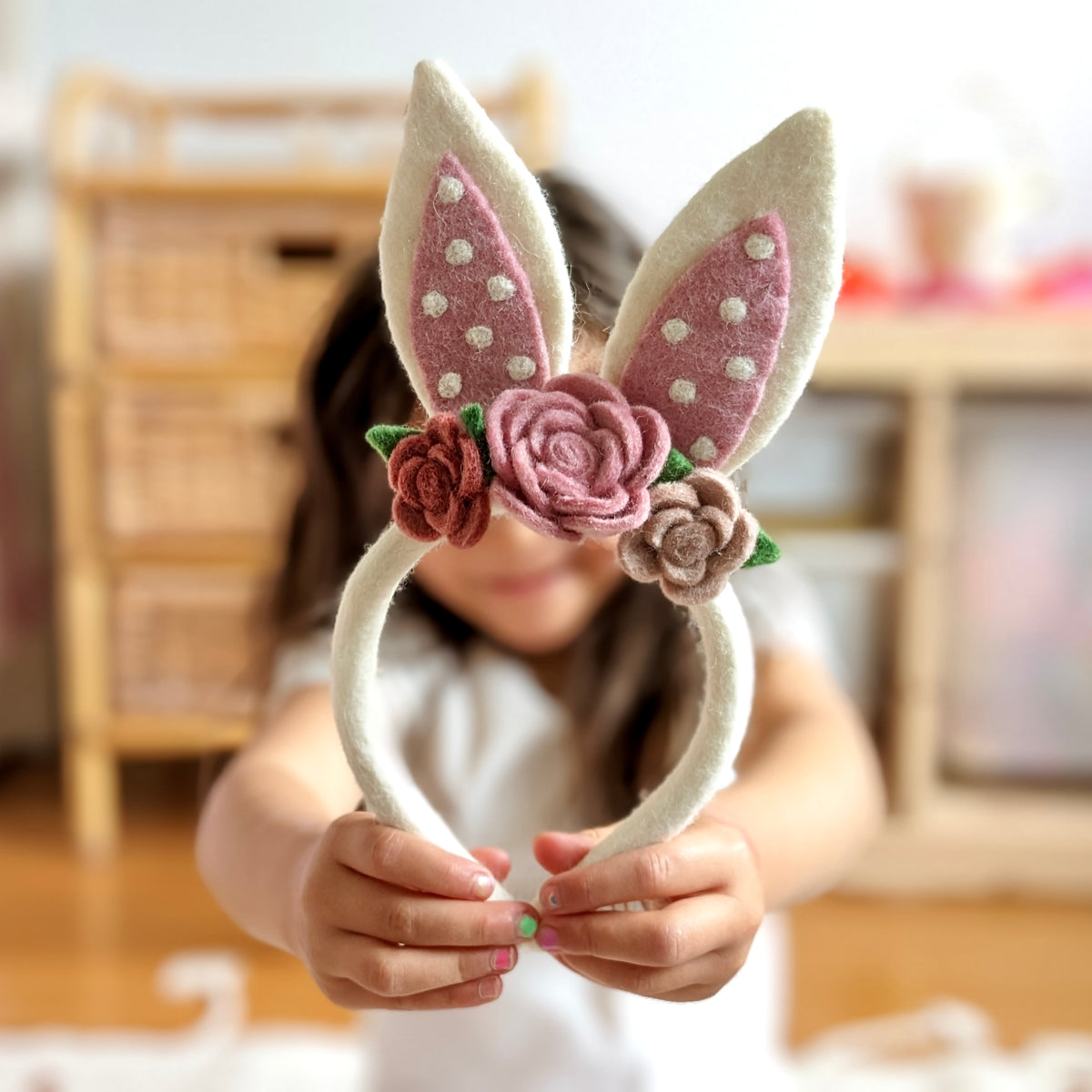 Pashom Felt Bunny Ear Headband with Flowers Easter Range Pretend & Ima ...
