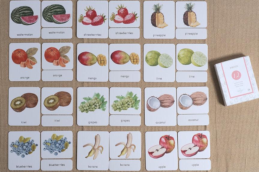 Montessori 3 Part Cards Nomenclature Fruits English — My Playroom