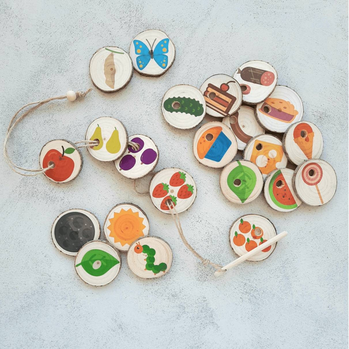 My Little Set Hungry Caterpillar Threading Tree Slices - Story Tellers ...