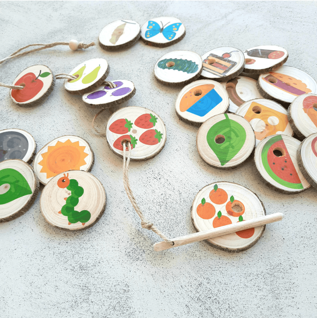 My Little Set Hungry Caterpillar Threading Tree Slices - Story Tellers ...