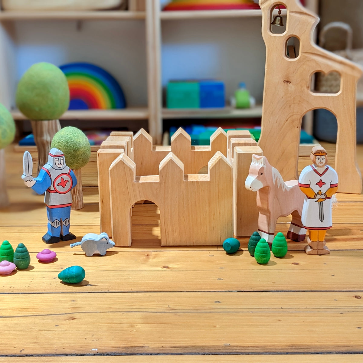 Bauspiel Knight’s Castle Extension Set 6pcs Wooden Toys Building Block ...